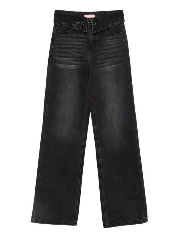 TWENTY FOURHAITCH Crystal Embellished Wide-leg Jeans - Black