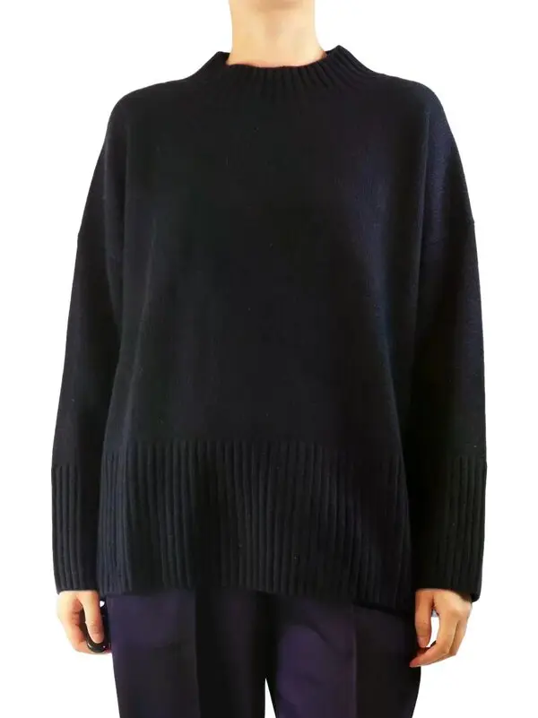Chinti & Parker Navy Cashmere Ribbed Knit High Neck Sweater - Blue
