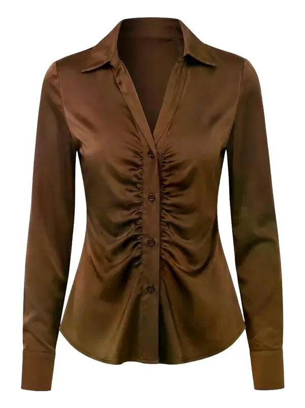 Marella Ruched Satin Shirt - Brown