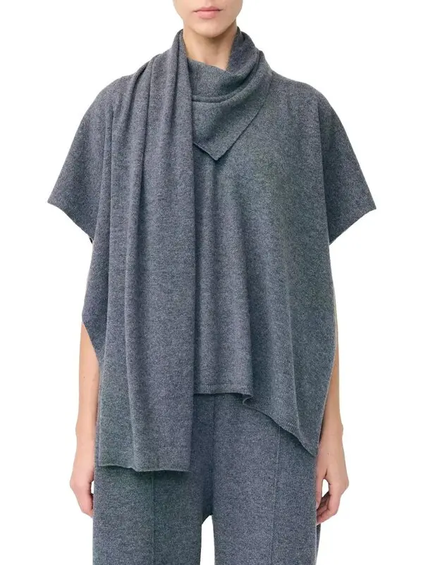 LISA YANG Asymmetrical Wrap Detail Cape - Grey
