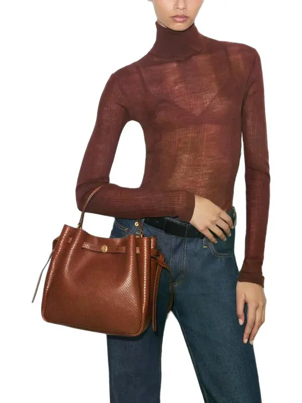 Tory Burch Romy Snake-embossed Leather Bucket Bag - Brown