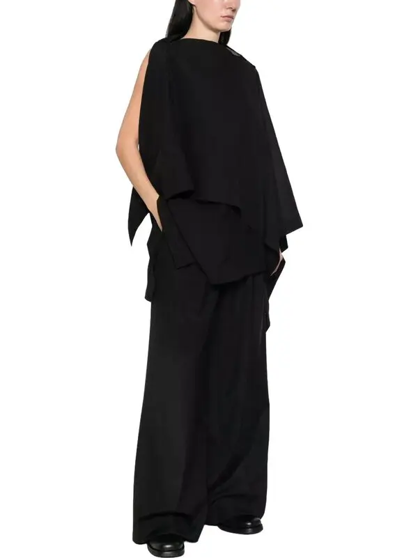 Issey Miyake Draped Asymmetric Neck Blouse - Black