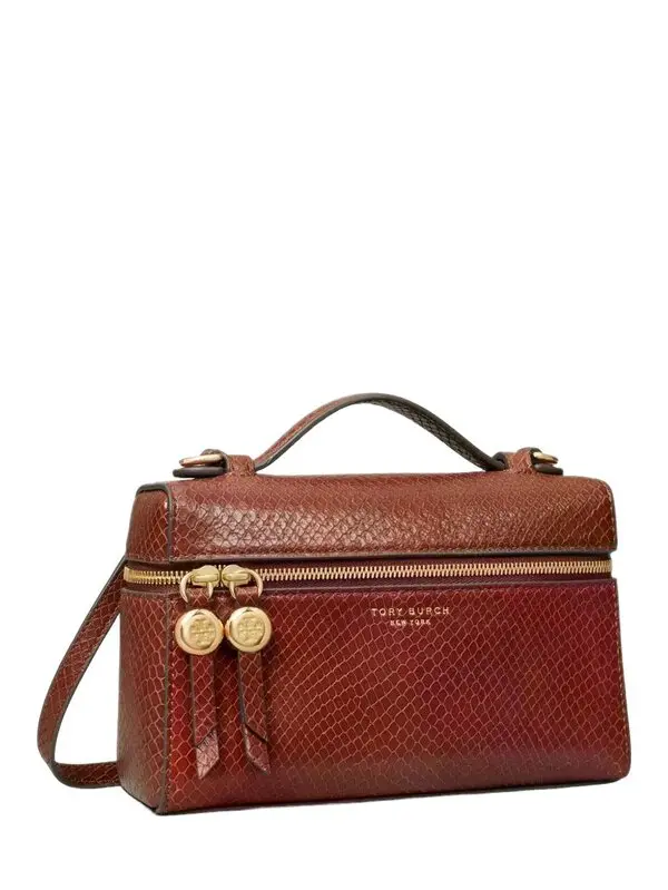Tory Burch Romy Snake-embossed Shoulder Bag - Brown