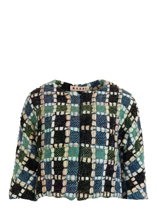 Marni Checked Cropped Jacket - Blue
