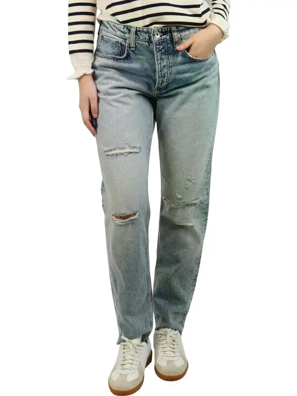 Rag & Bone Rosa Distressed Mid-rise Straight-leg Jeans - Blue