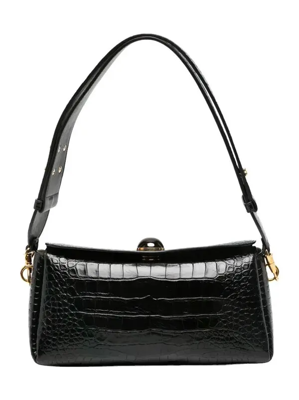 AMI Paris Croc-effect Leather Shoulder Bag - Black