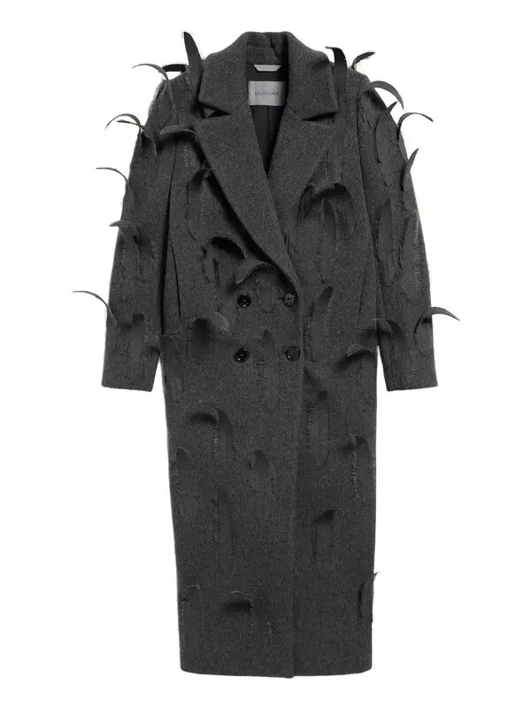 Balenciaga Feathered Embroidered Maxi Coat - Grey