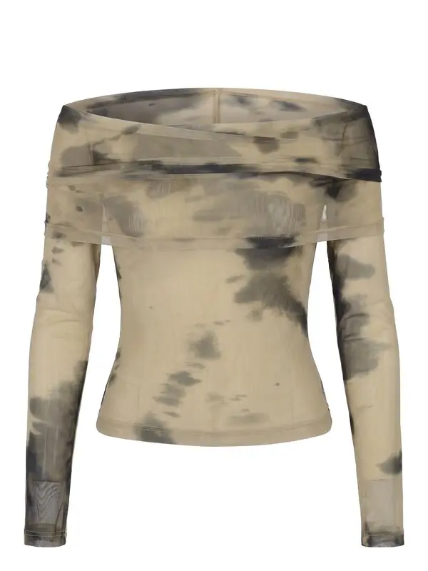 MODENAIRE Off-shoulder Tie-dye Mesh Top - Yellow