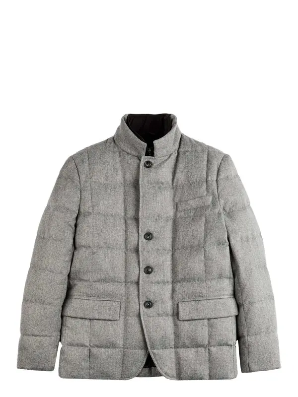 FAY Quilted Overcoat With Stand Collar - Beige