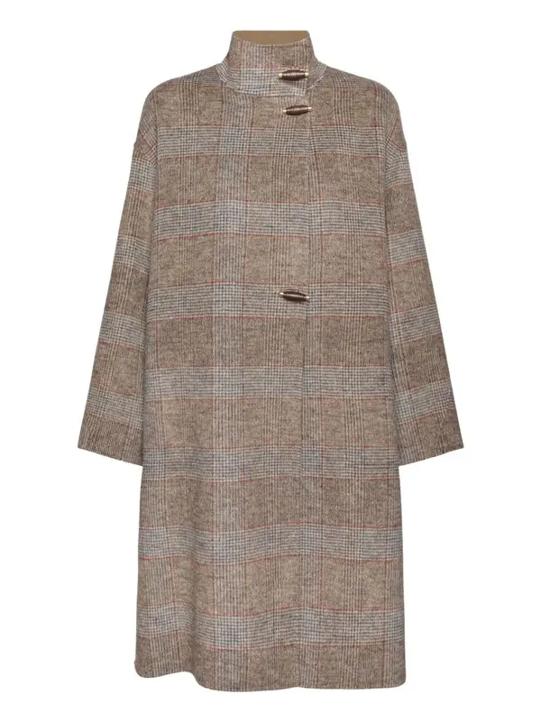 ELENA MIRO` Elena Miro Checked Stand Collar Coat - Brown