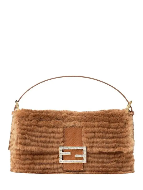 Fendi Baguette 26424 Mink And Karung Leather Bag - Brown