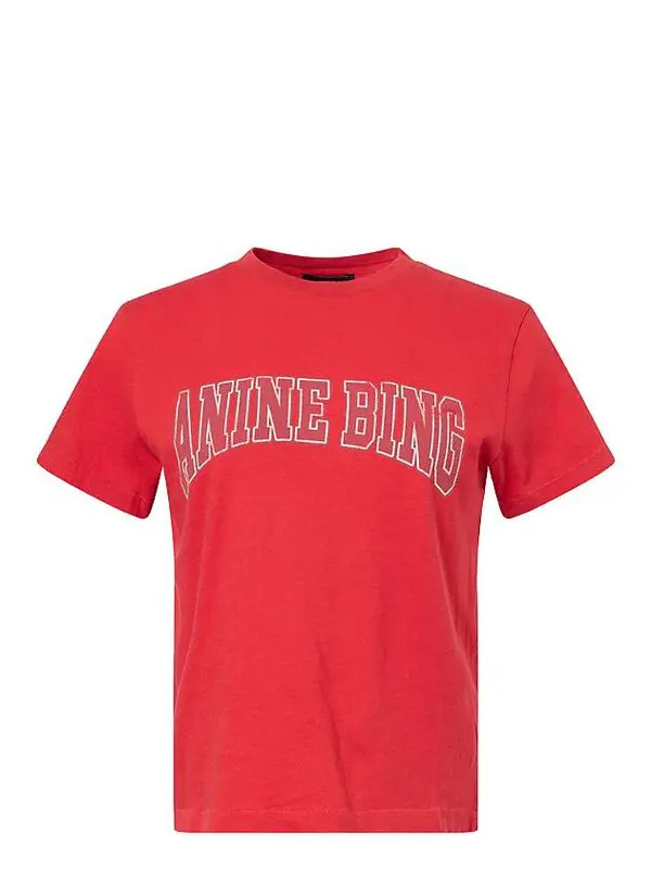 ANINE BING Shelley Logo Print Cotton T-shirt - Red