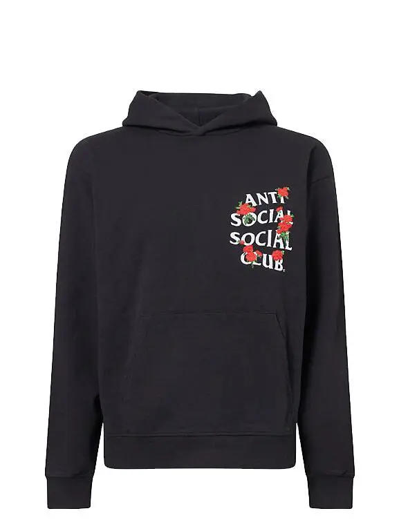 ANTI SOCIAL SOCIAL CLUB Embroidered Rose Cotton Hoodie - Black