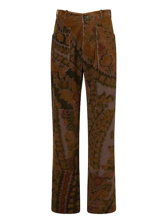 Dries Van Noten Straight-leg Cotton-corduroy Trousers With Graphic Pattern - Khaki