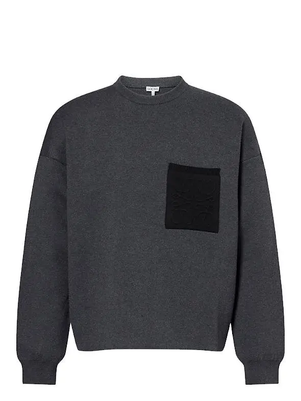 Loewe Tonal Anagram Pocket Knitted Jumper - Grey Black