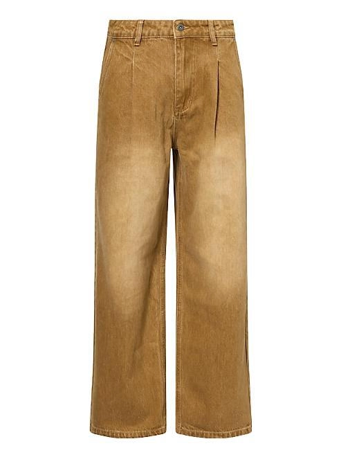 FOUND Pleated Wide-leg Denim Jeans - Beige