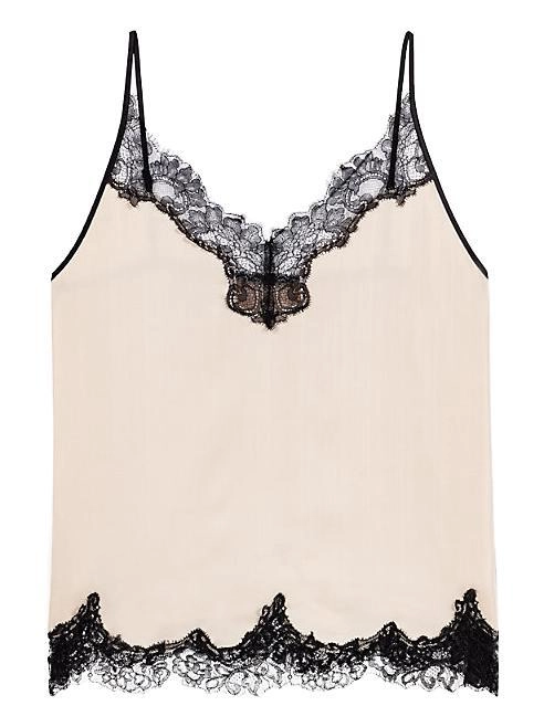 Maje Sleeveless Lace-trimmed Stretch-satin Top - Beige