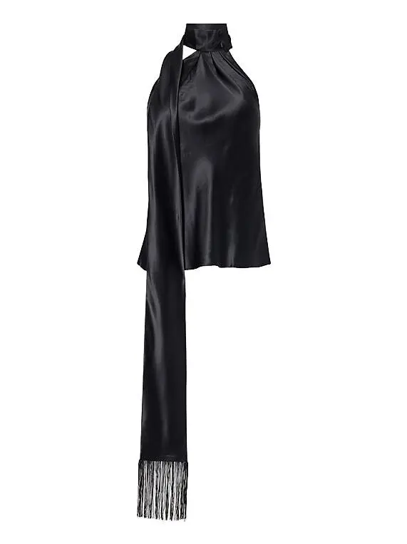 REFORMATION Halter-neck Silk Top - Black