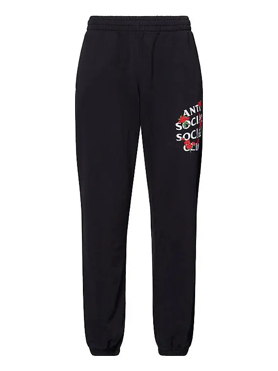 ANTI SOCIAL SOCIAL CLUB Kkotch Embroidered-rose Cotton-jersey Jogging Bottoms - Black