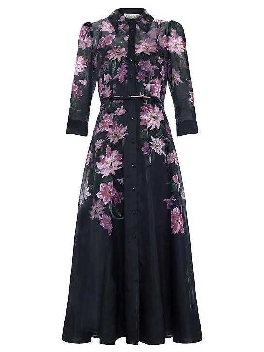 PHASE EIGHT Floral Woven Midi Dress - Black Multi