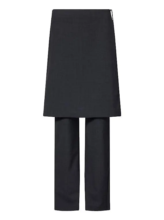 ST. AGNI Sarong-detail Wool-blend Trousers - Dark Graphite