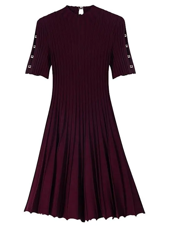 Maje High-neck Short-sleeve Knit Mini Dress - Burgundy