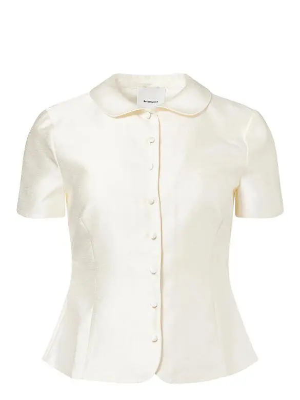 REFORMATION Haleykate Short-sleeve Woven Top - Ivory