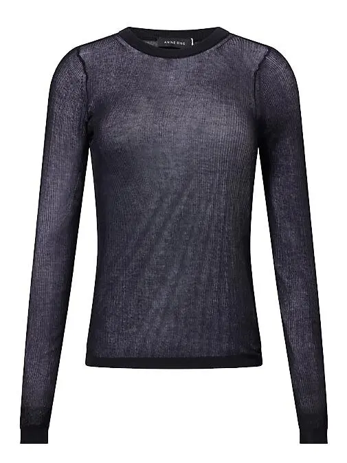 ANINE BING Tiana Sheer-knit Cotton-blend Jumper - Black