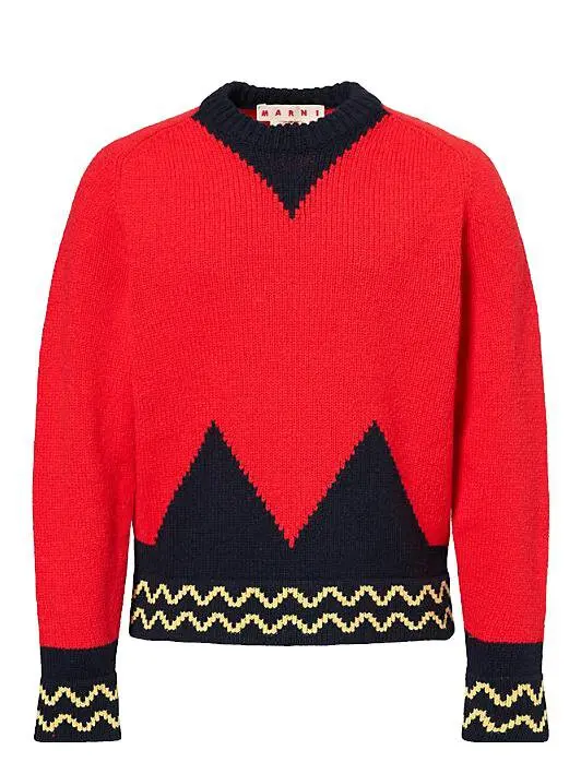 Marni Geometric Pattern Wool Jumper - Red