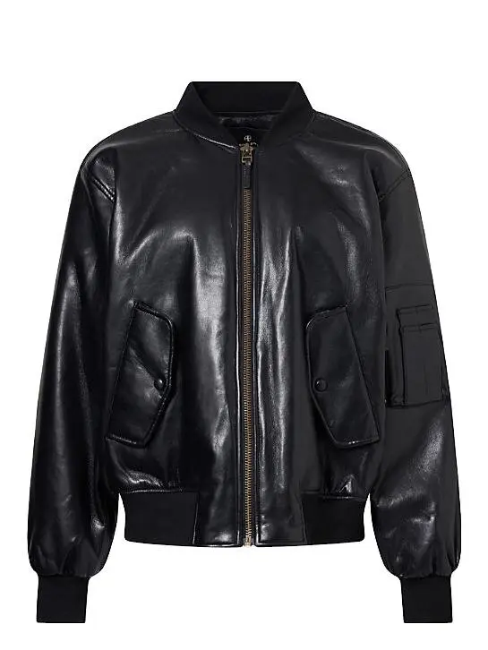 ANINE BING Leon Leather-blend Bomber Jacket - Black