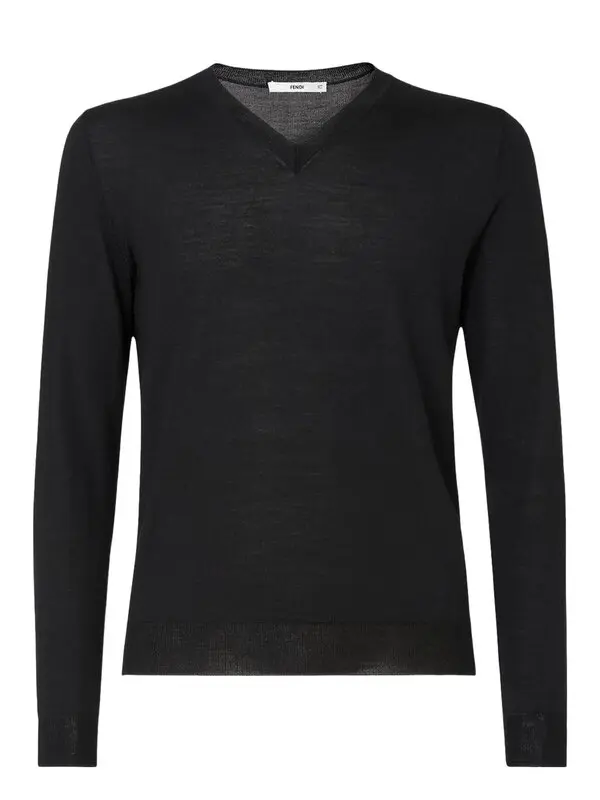 Fendi Slim Fit V-neck Wool Sweater - Black