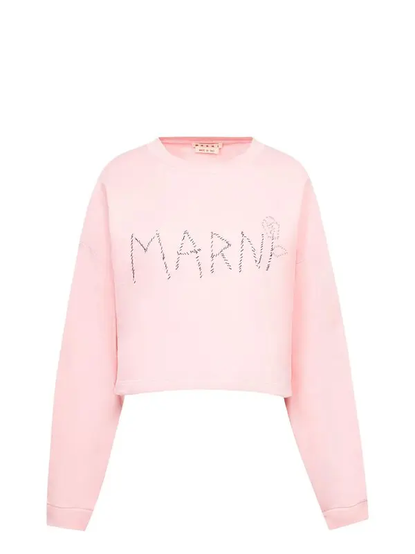 Marni Cropped Sweatshirt With Embroidered Logo - Pink