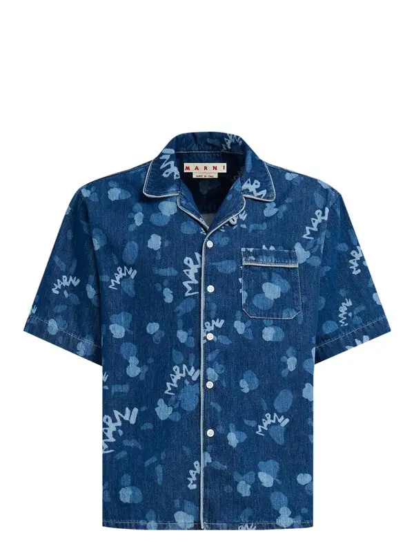 Marni Printed Denim Bowling Shirt - Blue