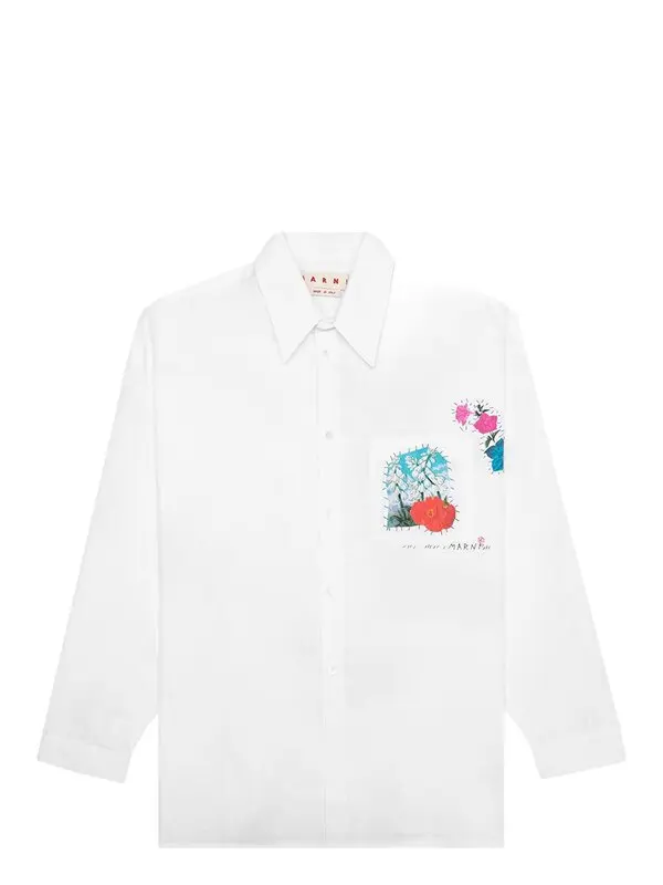 Marni Poplin Shirt With Flower Appliqu - White
