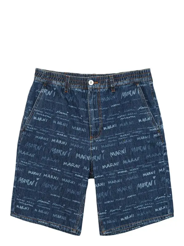 Marni Printed Denim Shorts - Blue