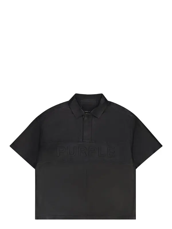 PURPLE BRAND Leather Short-sleeve Polo - Black