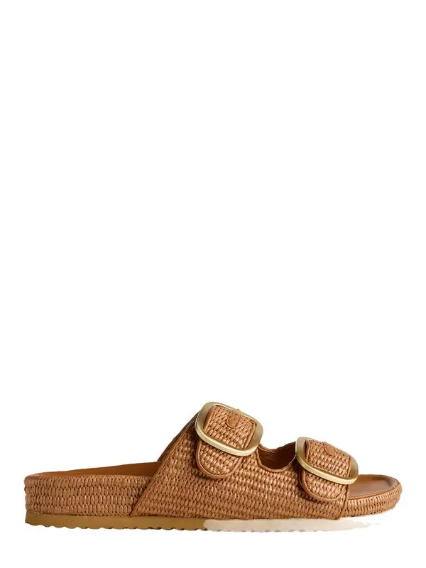 Quince Raffia Double Buckle Sandal - Cognac