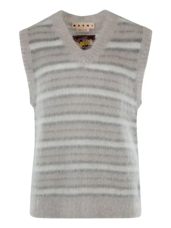 Marni Striped V-neck Sweater Vest - Grey