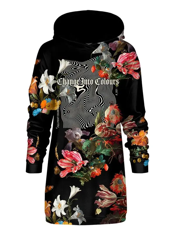 ALOHA FROM DEER Flowers Hoodie Oversize Hoodie Dress - Black