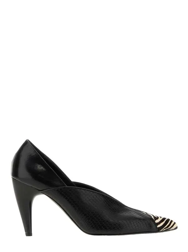 Isabel Marant Étoile Leather High Heel Pumps With Zebra Print Cap Toe - Black