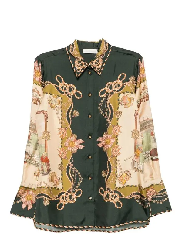 Zimmermann Valiant Printed Silk Shirt - Black