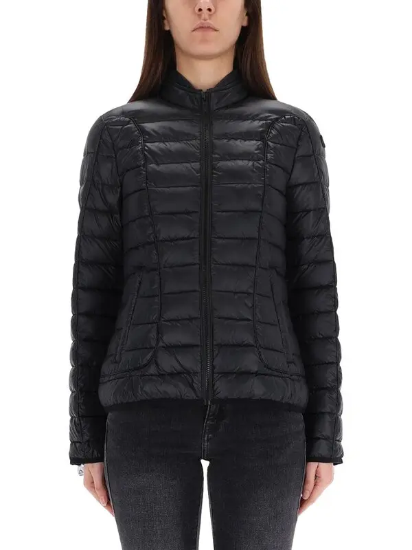 DIESEL® Quilted Puffer Jacket With Stand Collar And Zip Closure - Black