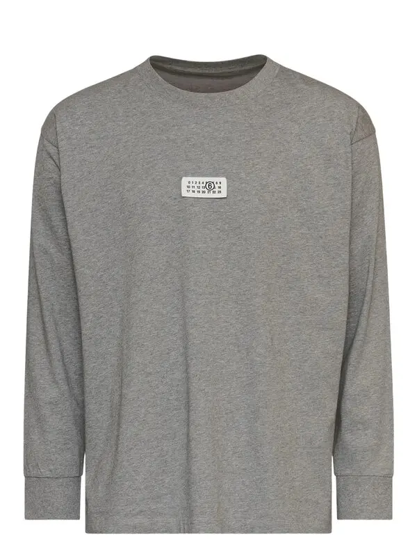 MAISON MARGIELA Long Sleeve Cotton T-shirt With Logo Patch - Grey