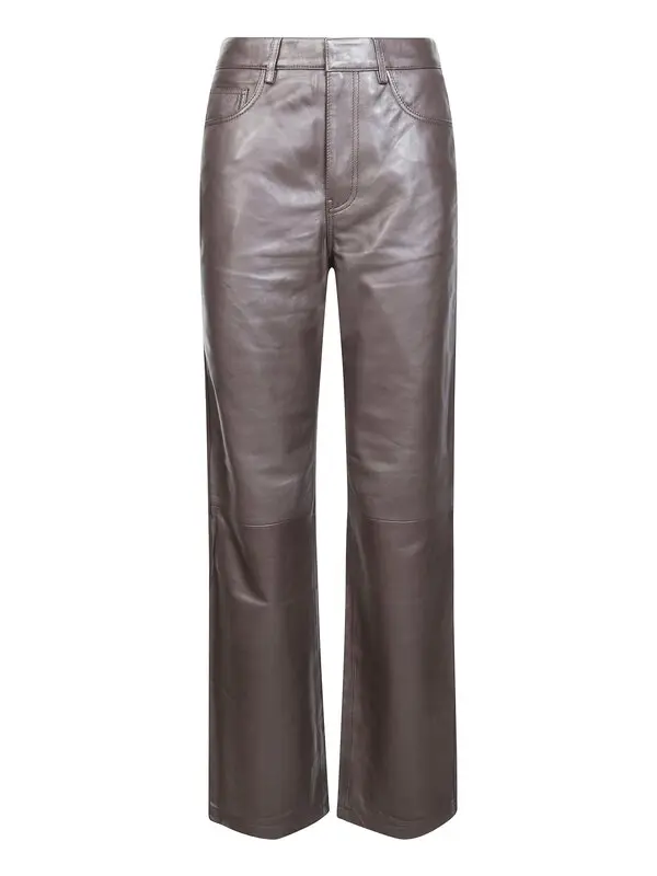 ROTATE BY BIRGER CHRISTENSEN Straight Lambskin Leather Pants - Marrone