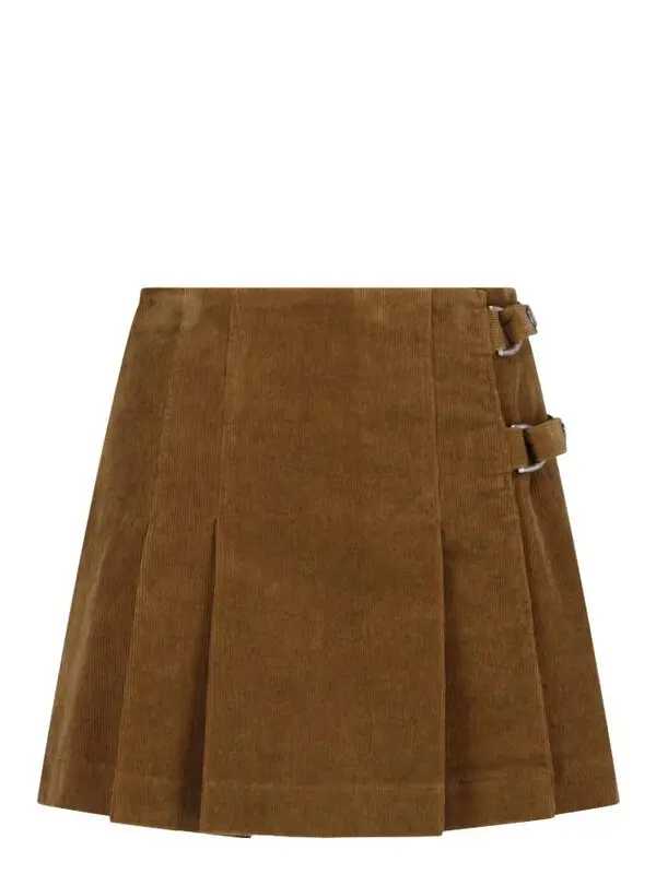 GOLDEN GOOSE Corduroy Pleated Mini Skirt With Buckle Detail - Brown