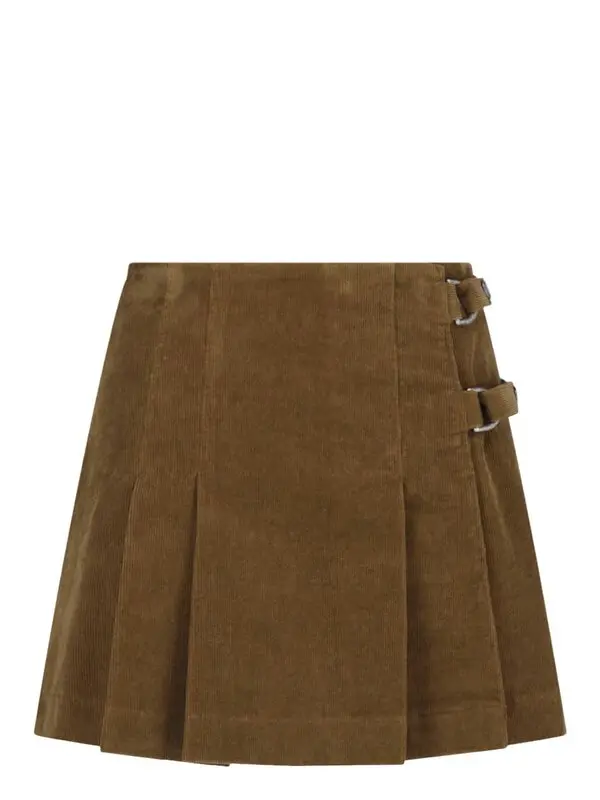 GOLDEN GOOSE Corduroy Pleated Mini Skirt With Buckle Detail - Brown