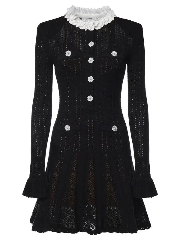 SELF-PORTRAIT Embroidered Lace Mini Dress - Black