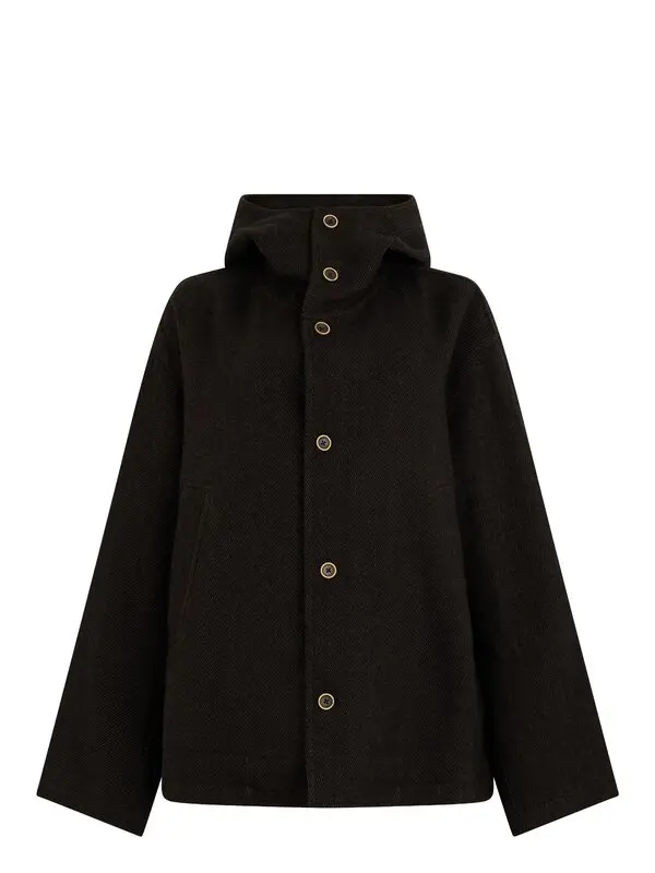 UMA WANG Hooded Button Jacket In Wool-linen Blend - Brown