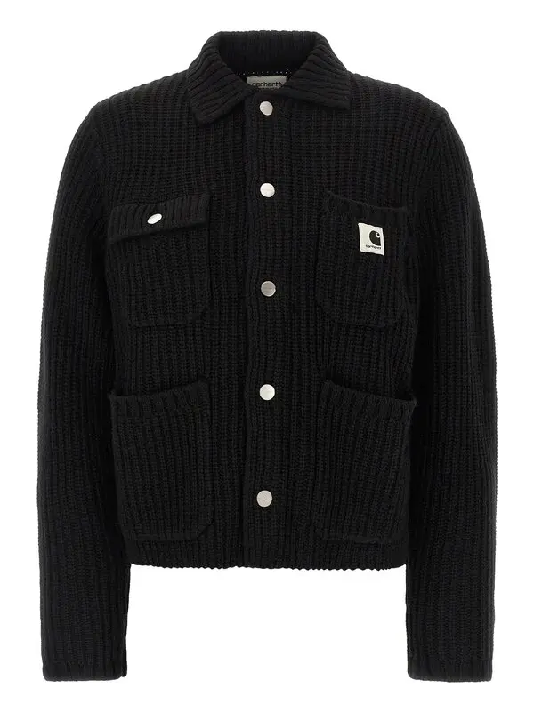 Carhartt Work In Progress Textured Knit Button-front Jacket With Collared Neckline - Black