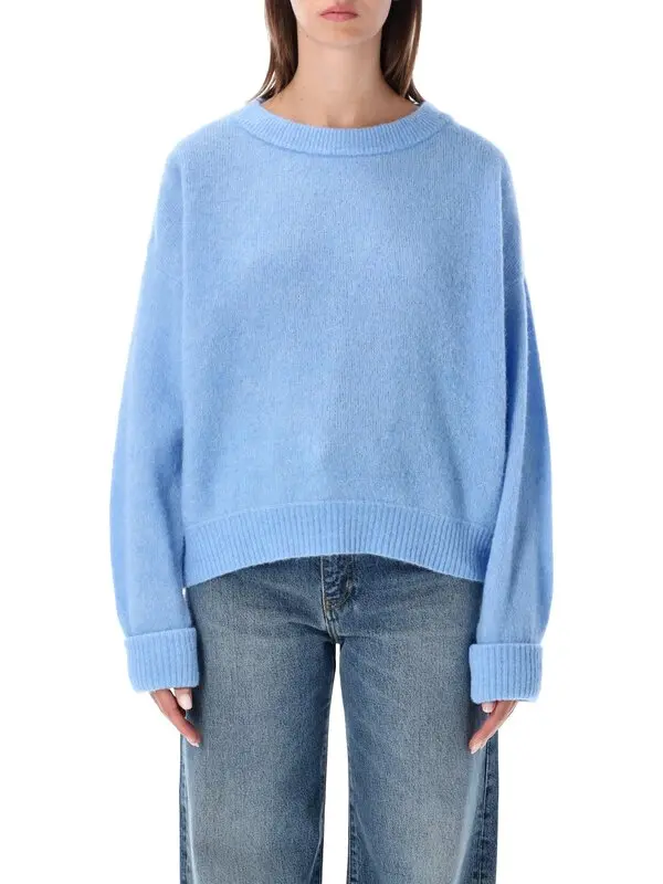 American Vintage Italian Yarn Wool & Alpaca Boat Neck Sweater - Blu